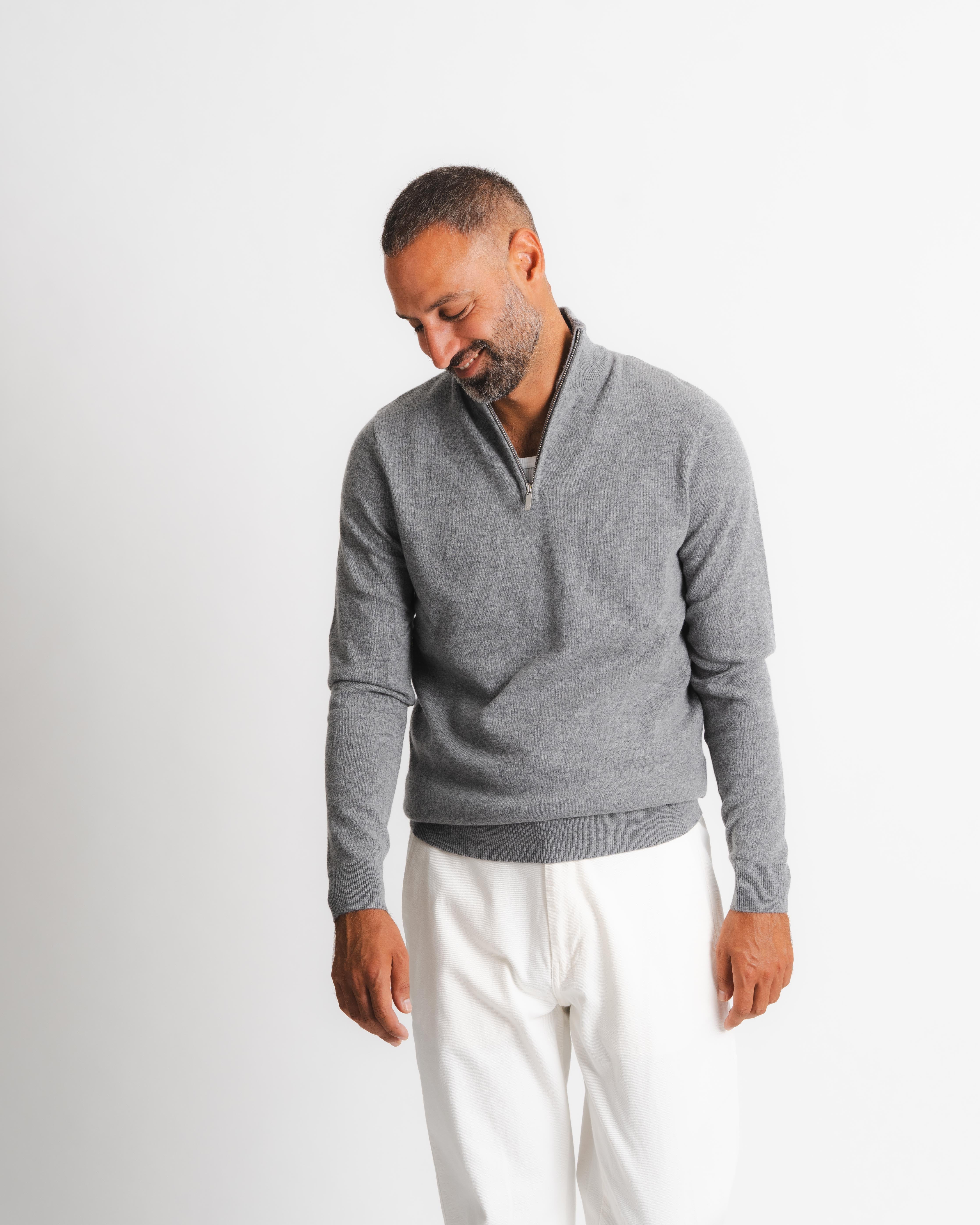 Wool Cashmere Half zip - Grey – Brown Avenue
